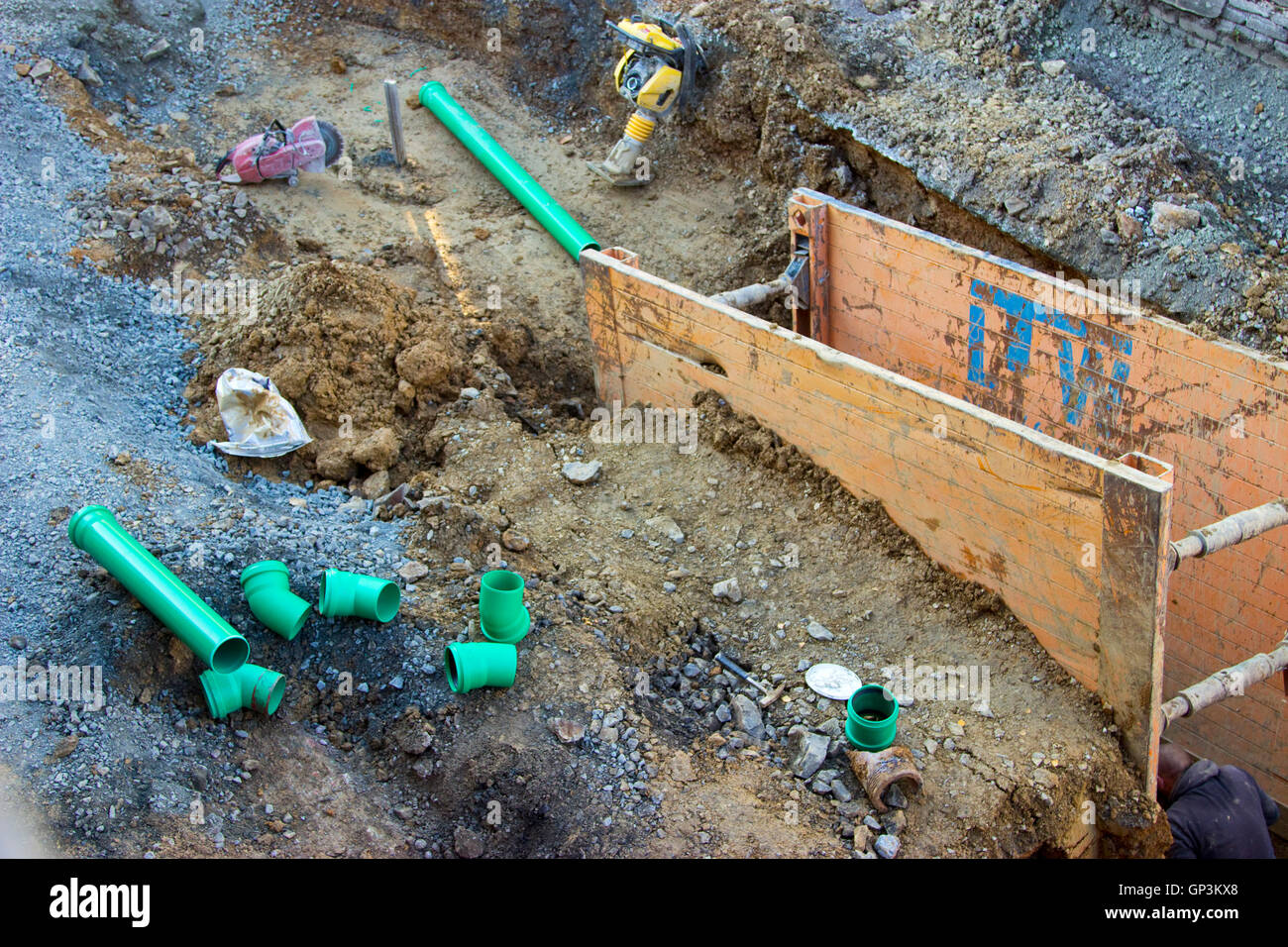 Underground Engineering with sewer pipes in Detail Stock Photo - Alamy