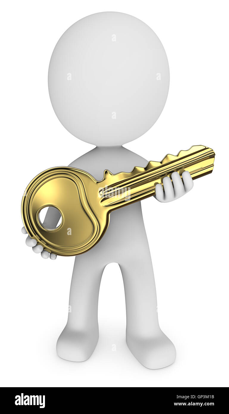 Dude 3D character holding modern Golden Key Stock Photo - Alamy