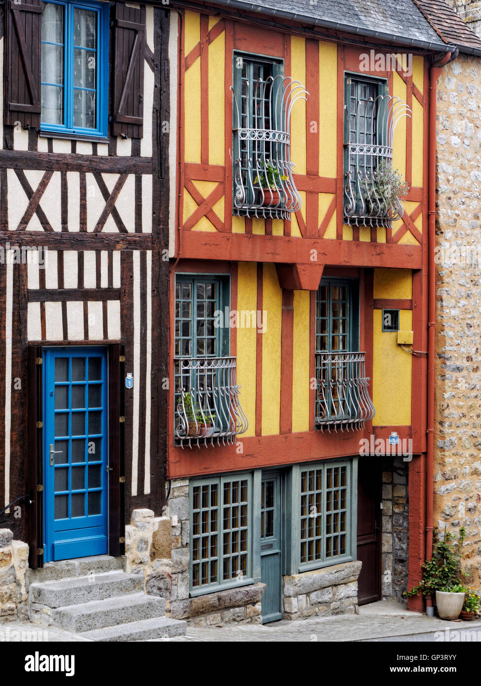 Lovely half-timbered building in the pretty medieval town of Domfront ...