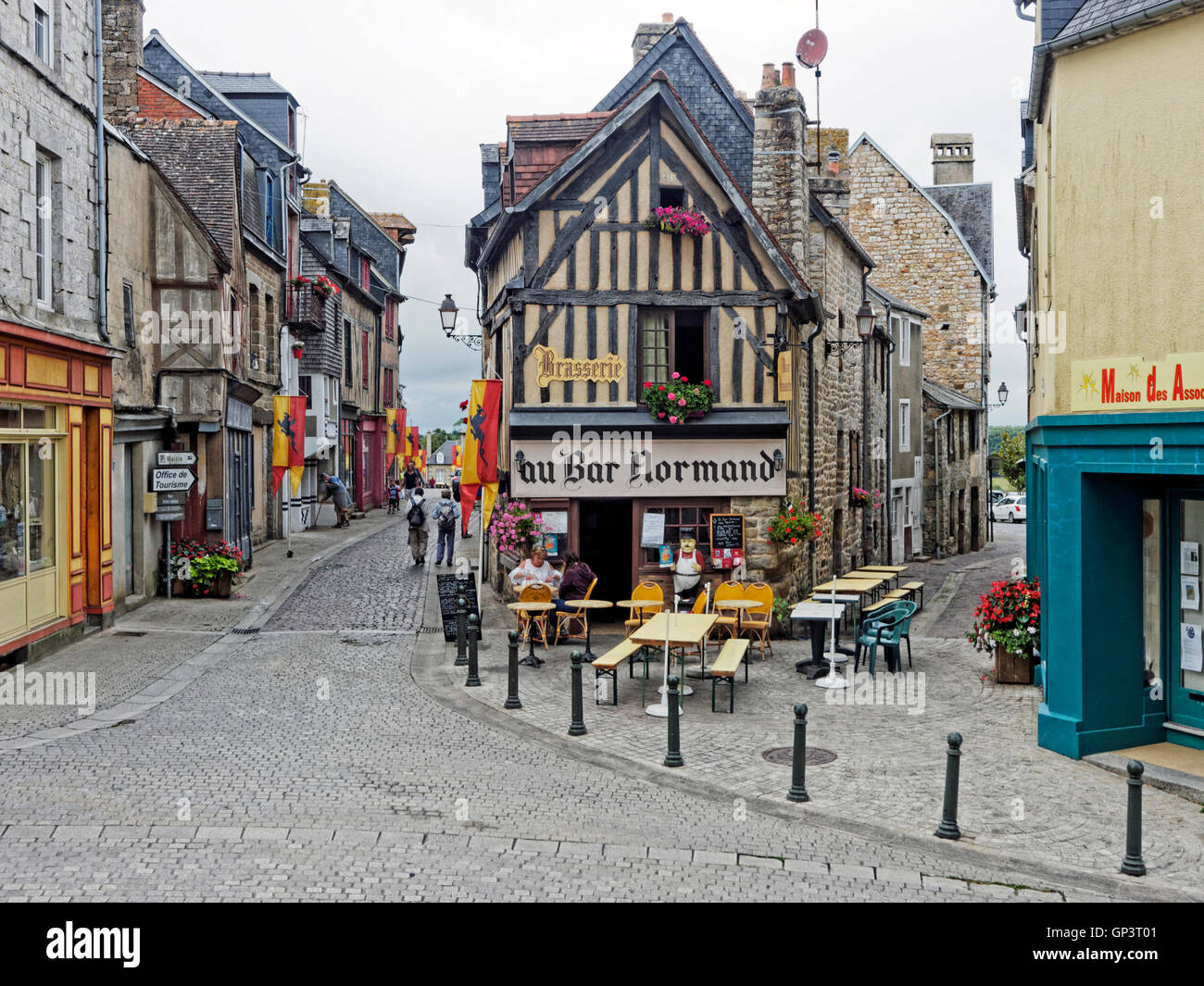 The Bar du Normand in the centre of the the pretty medieval town of ...