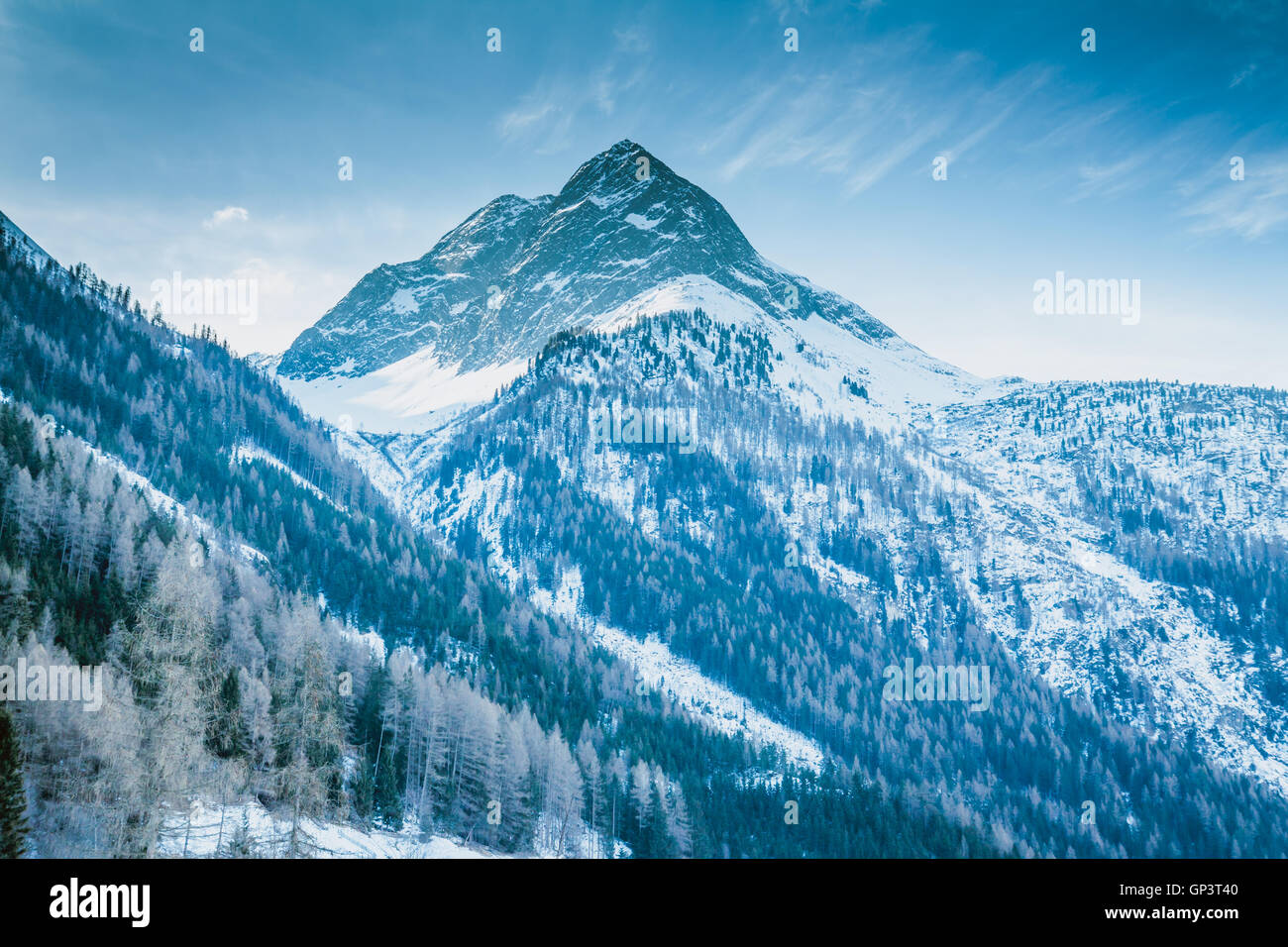 Winter snow covered mountain peaks in Austrian alps. Great place for ...
