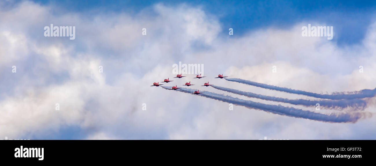 Royal Air Force Aerobatic Team (Red Arrows) flying display over ...
