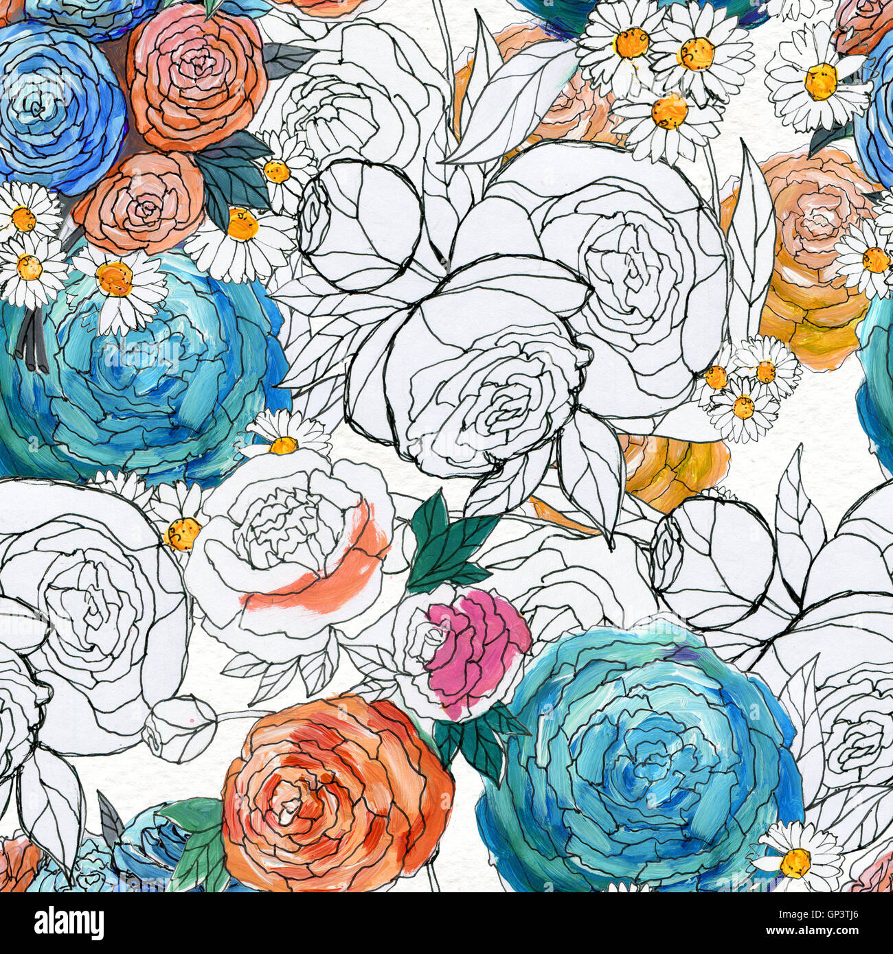 Seamless pattern with colorful flowers Stock Photo - Alamy