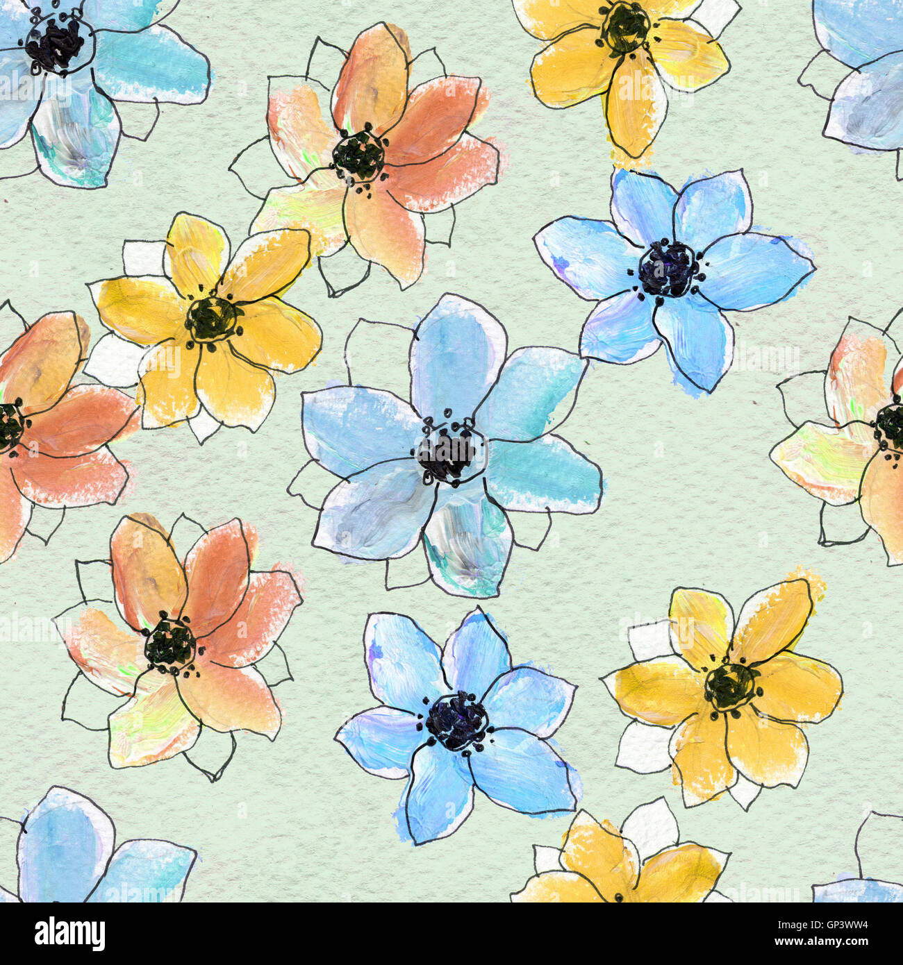 Seamless pattern with colorful flowers Stock Photo - Alamy