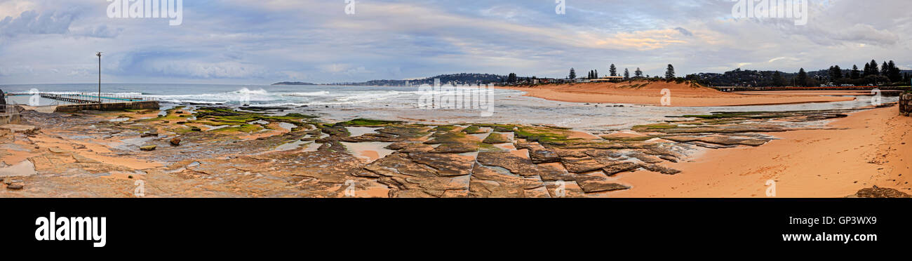 From rock pool to long clean Collaroy beach behind Narrabeen lake ocean ...