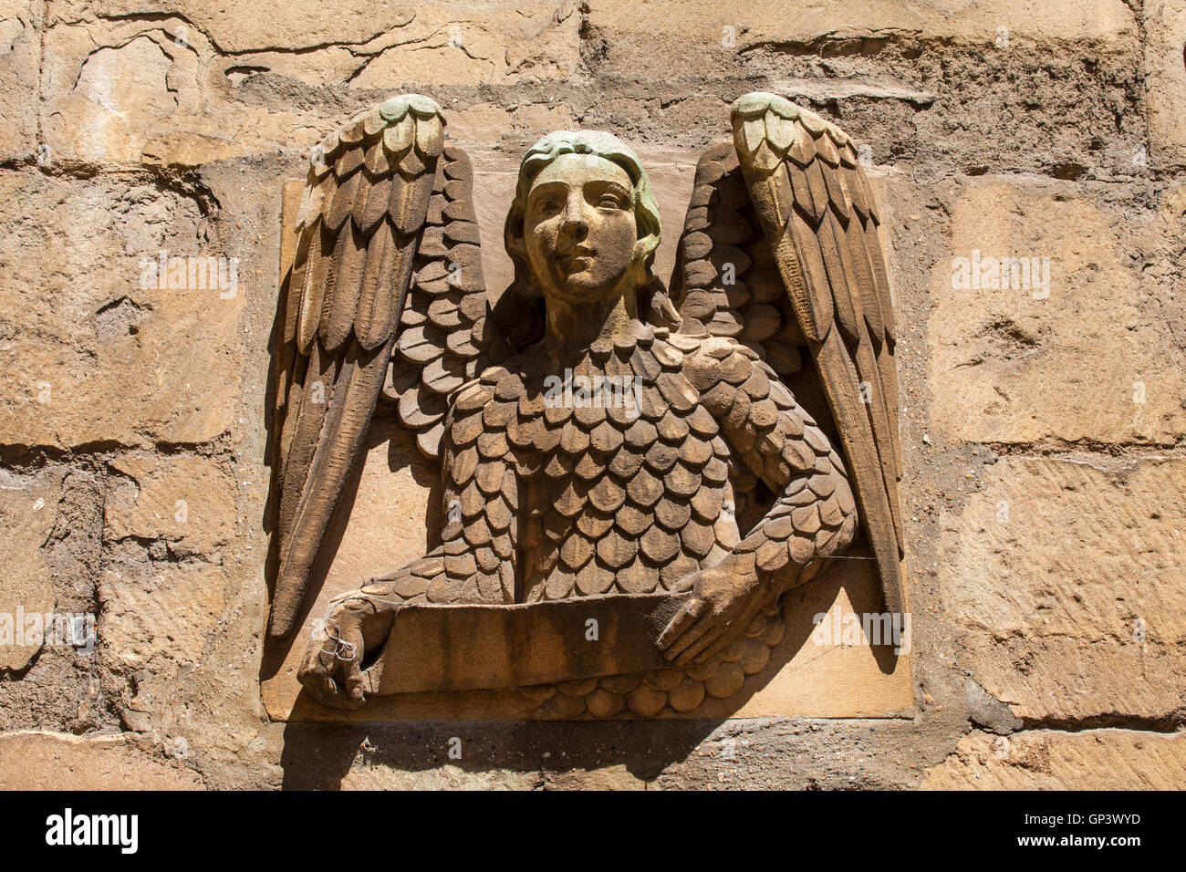 A beautiful medieval carving of an Angel at the entrance to the chapel ...