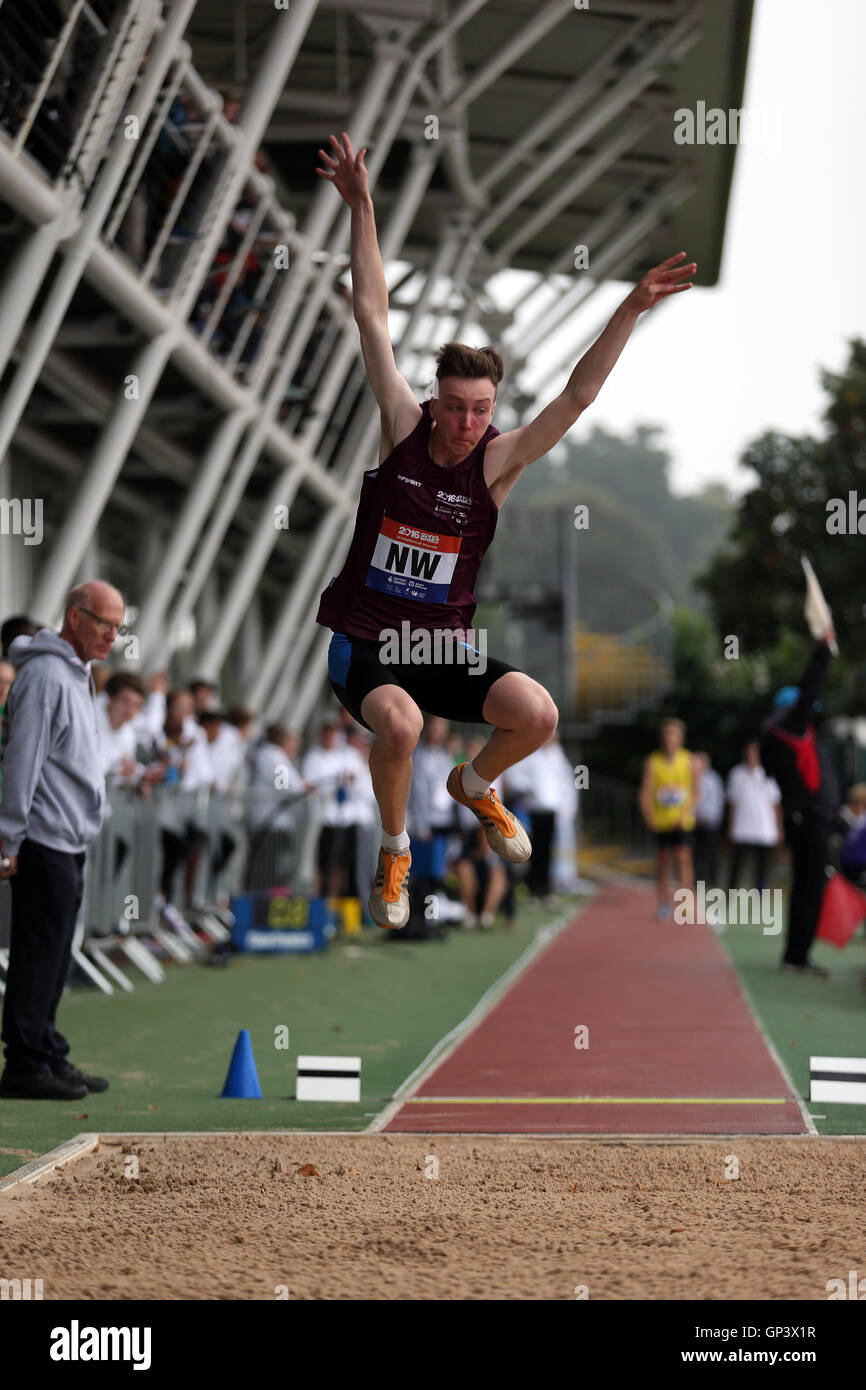 England North West's Cameron Steven in action in the Boys Long Jump ...