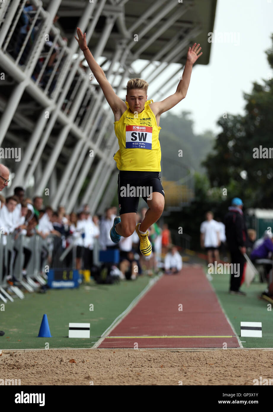 England South West's Elliot Thorne in action in the Boys Long Jump ...