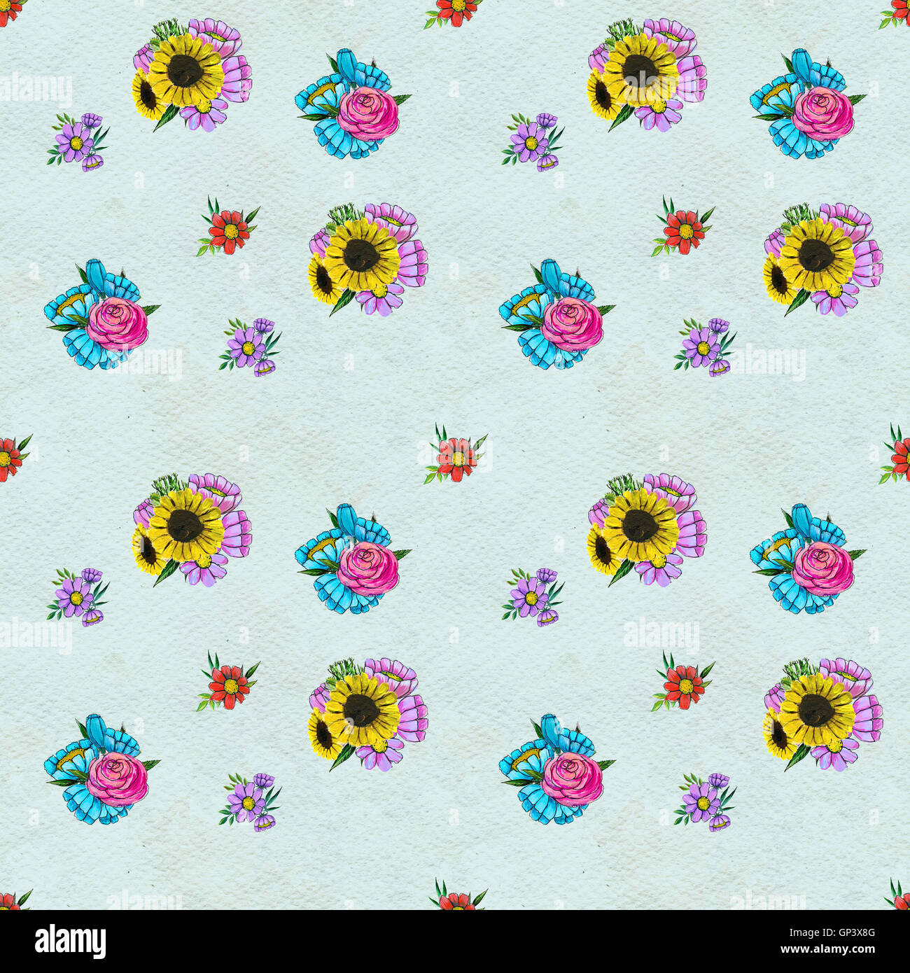 Seamless pattern with colorful flowers Stock Photo - Alamy