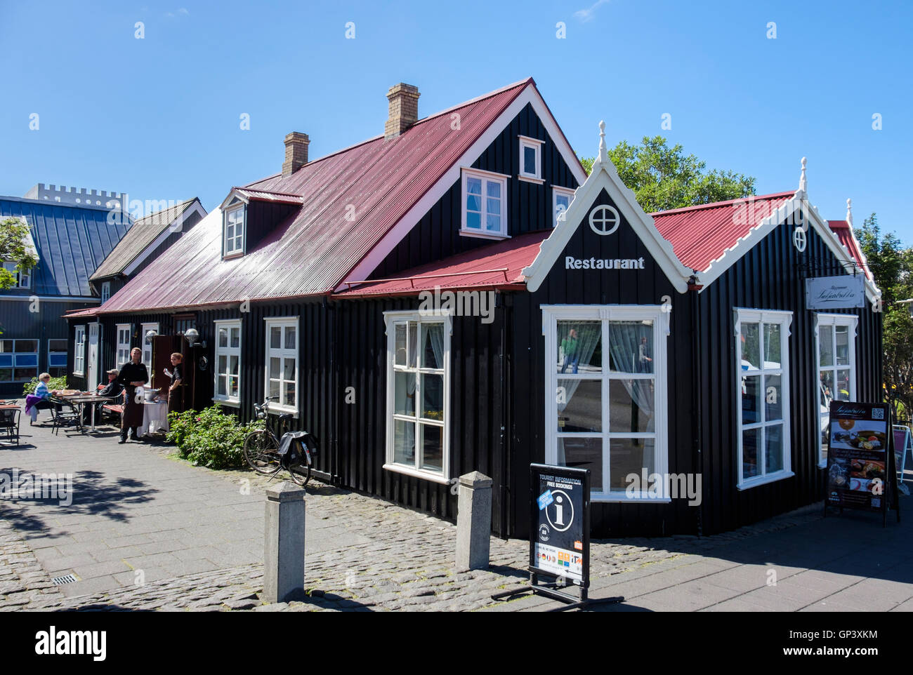 Restaurant in traditional wooden building in old town Reykjavik ...