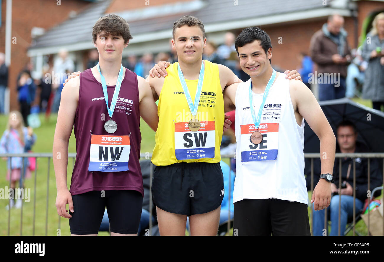 Podium for the Boys Hammer, England South West's Bayley Campbell (Gold ...