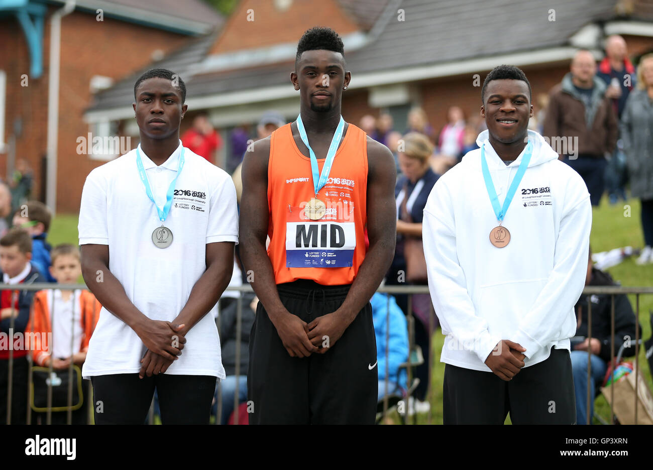 Podium for the Boys 100m, England Midland's Kaie Chambers-Brown (Gold), England North West's ...