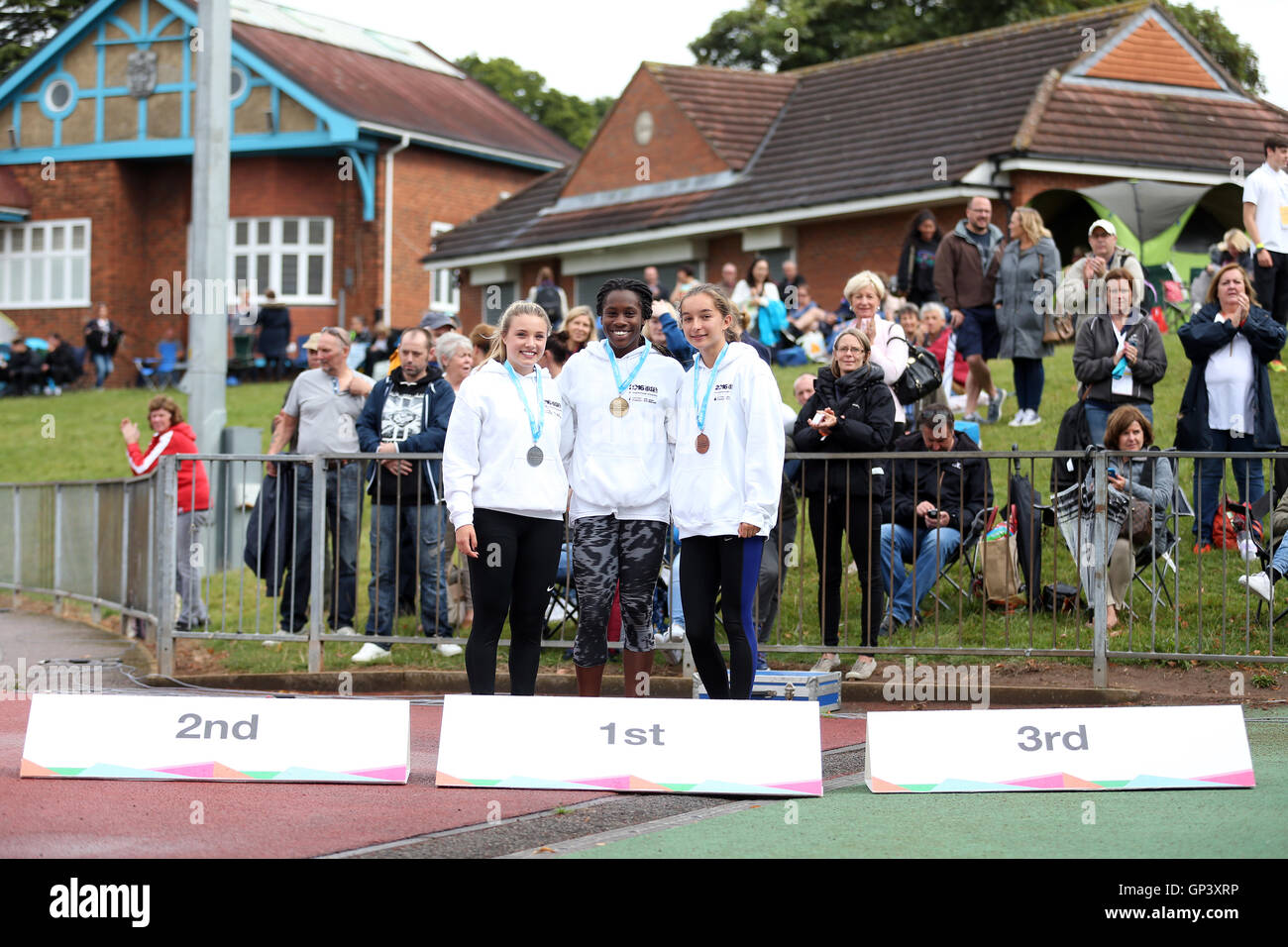 Podium for the Girls 100m, England South East's Olivia Okoli (Gold ...