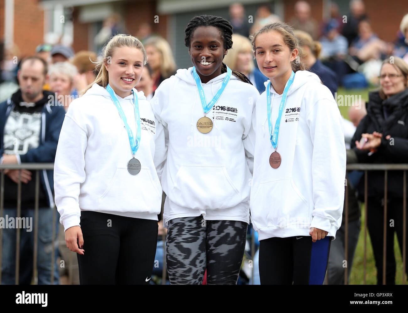 Podium for the Girls 100m, England South East's Olivia Okoli (Gold ...