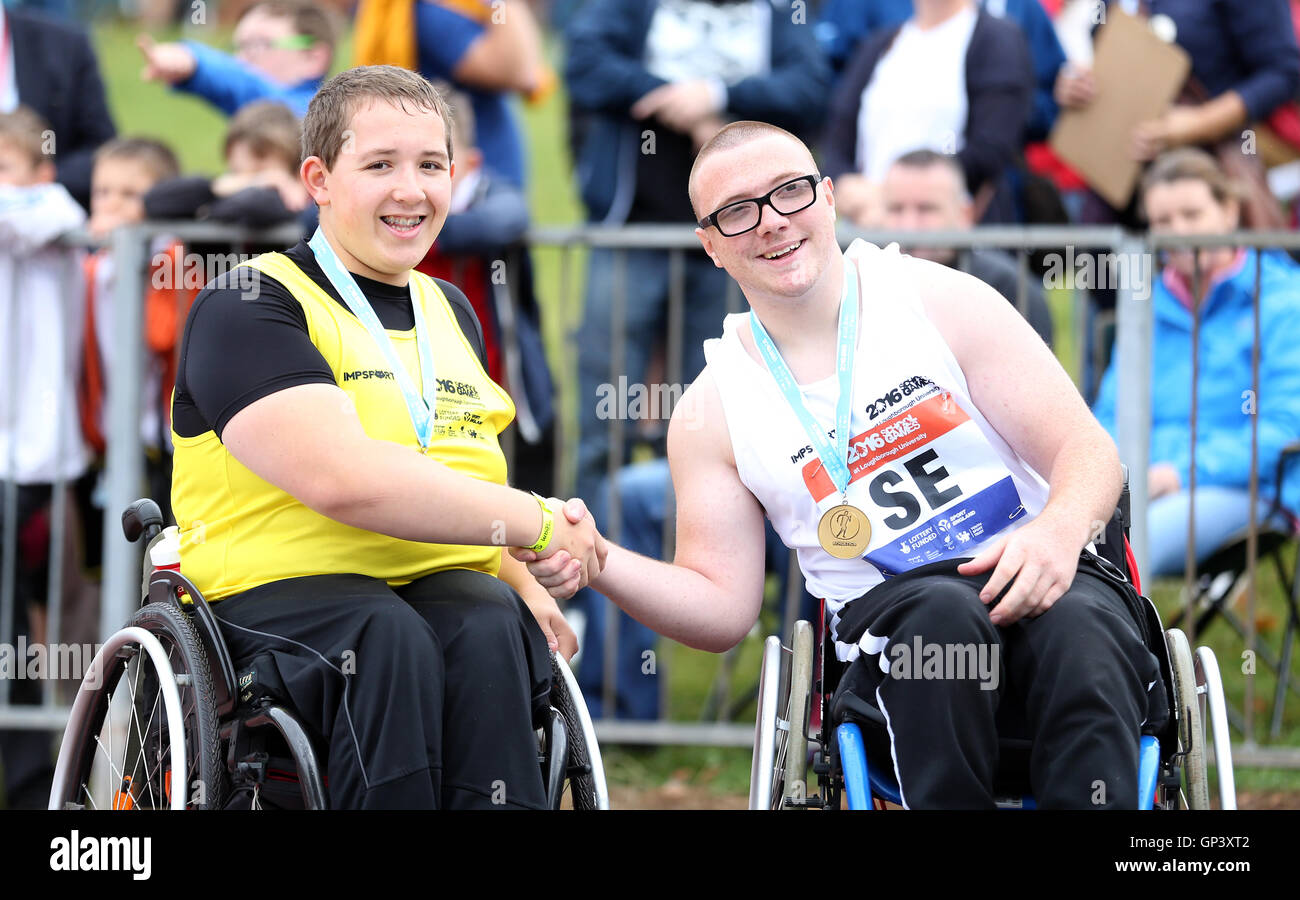 Podium for the Boys Shot Put seated, England South East's George ...