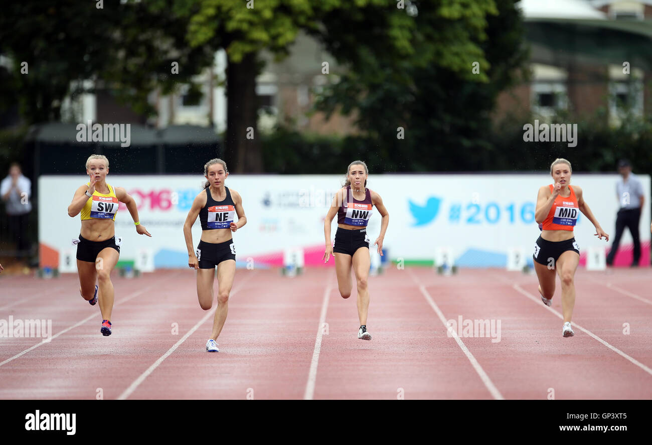 Action from the Girls 100m during the Athletics on day two of the ...