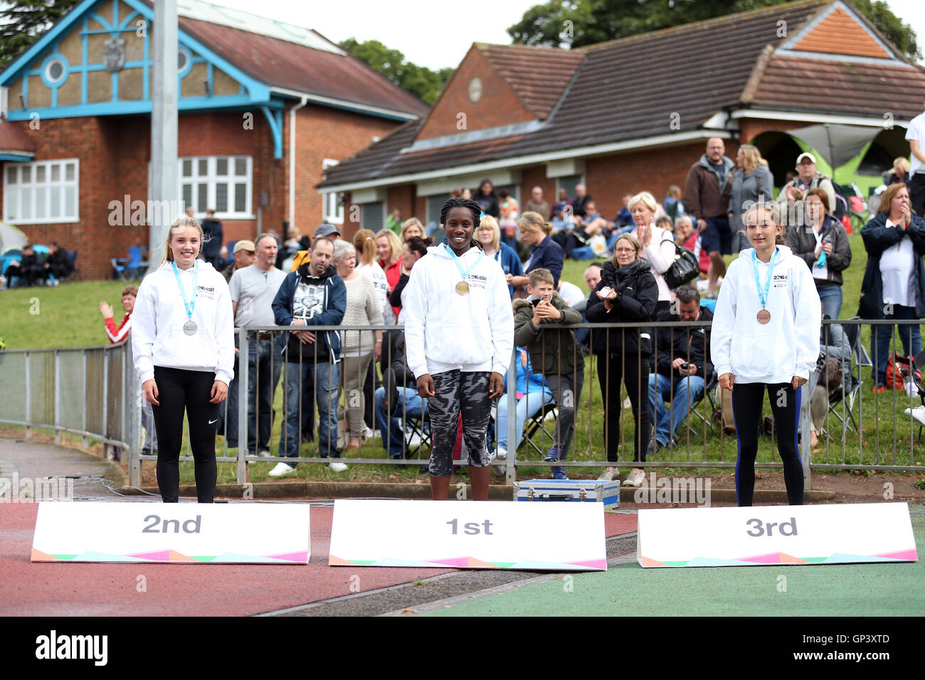 Podium for the Girls 100m, England South East's Olivia Okoli (Gold ...