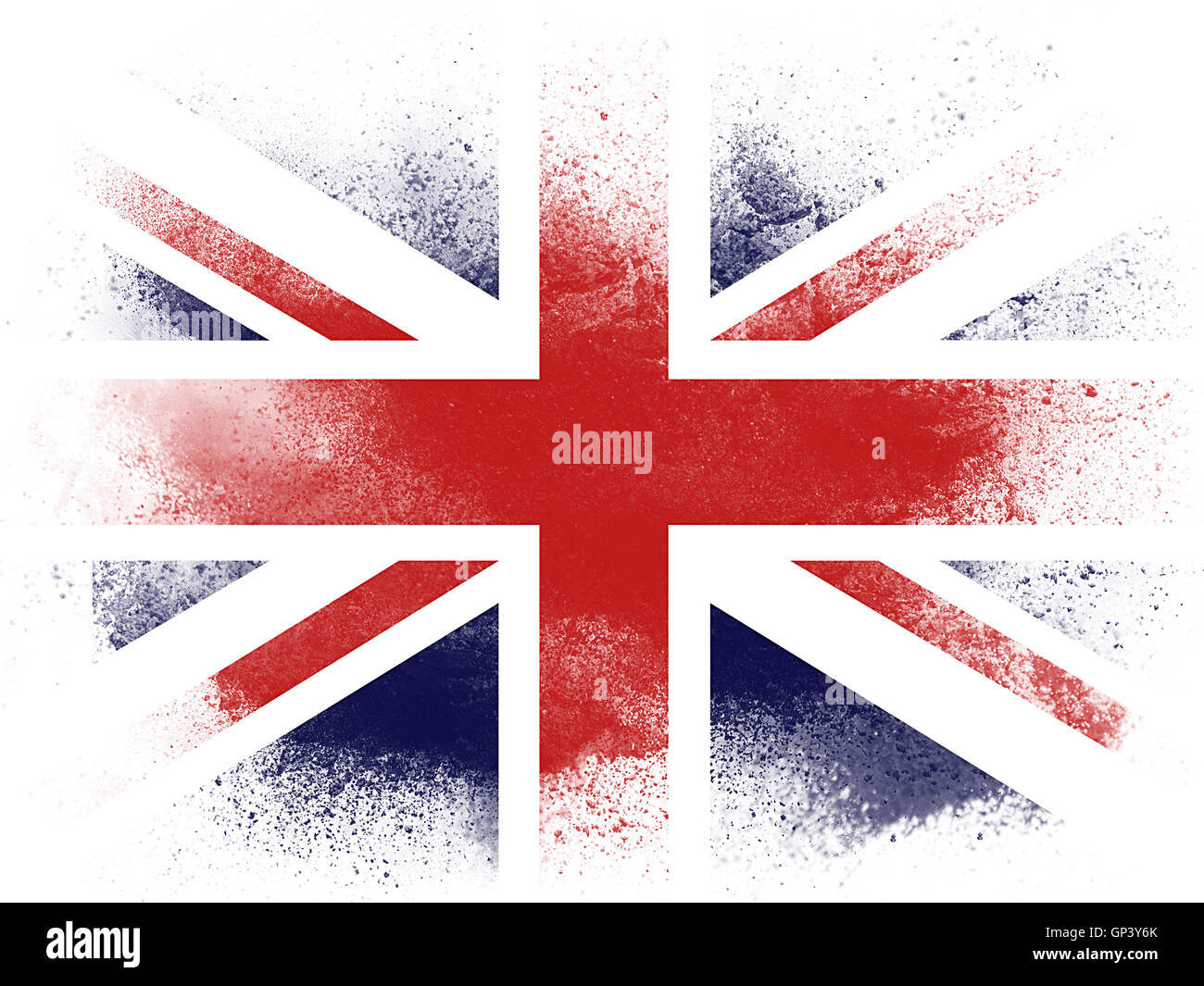 Powder paint exploding in colors of United Kingdom flag isolated on ...