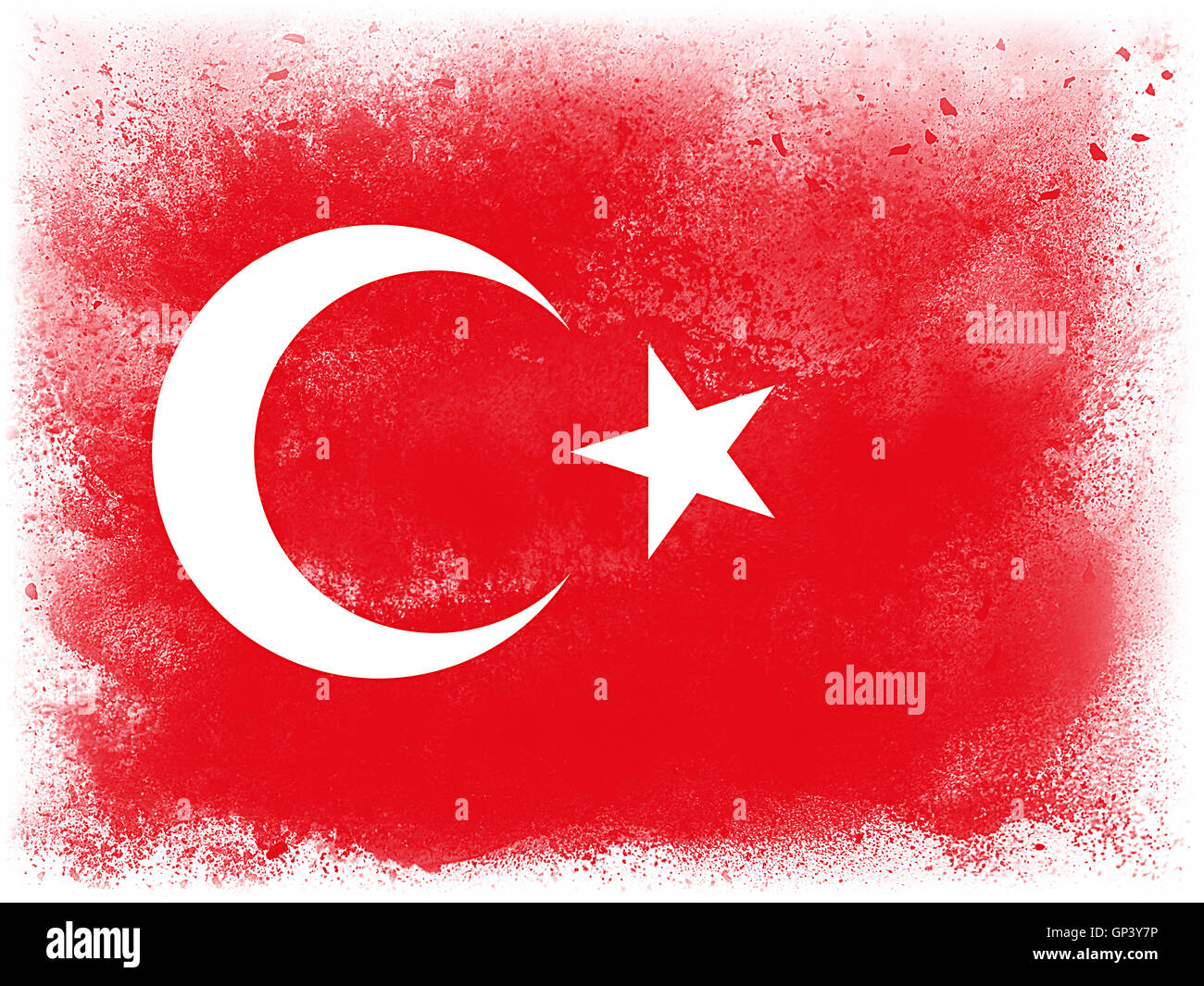 Powder paint exploding in colors of Turkey flag isolated on white ...