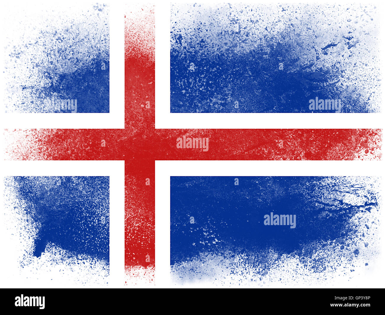 Powder paint exploding in colors of Iceland flag isolated on white ...