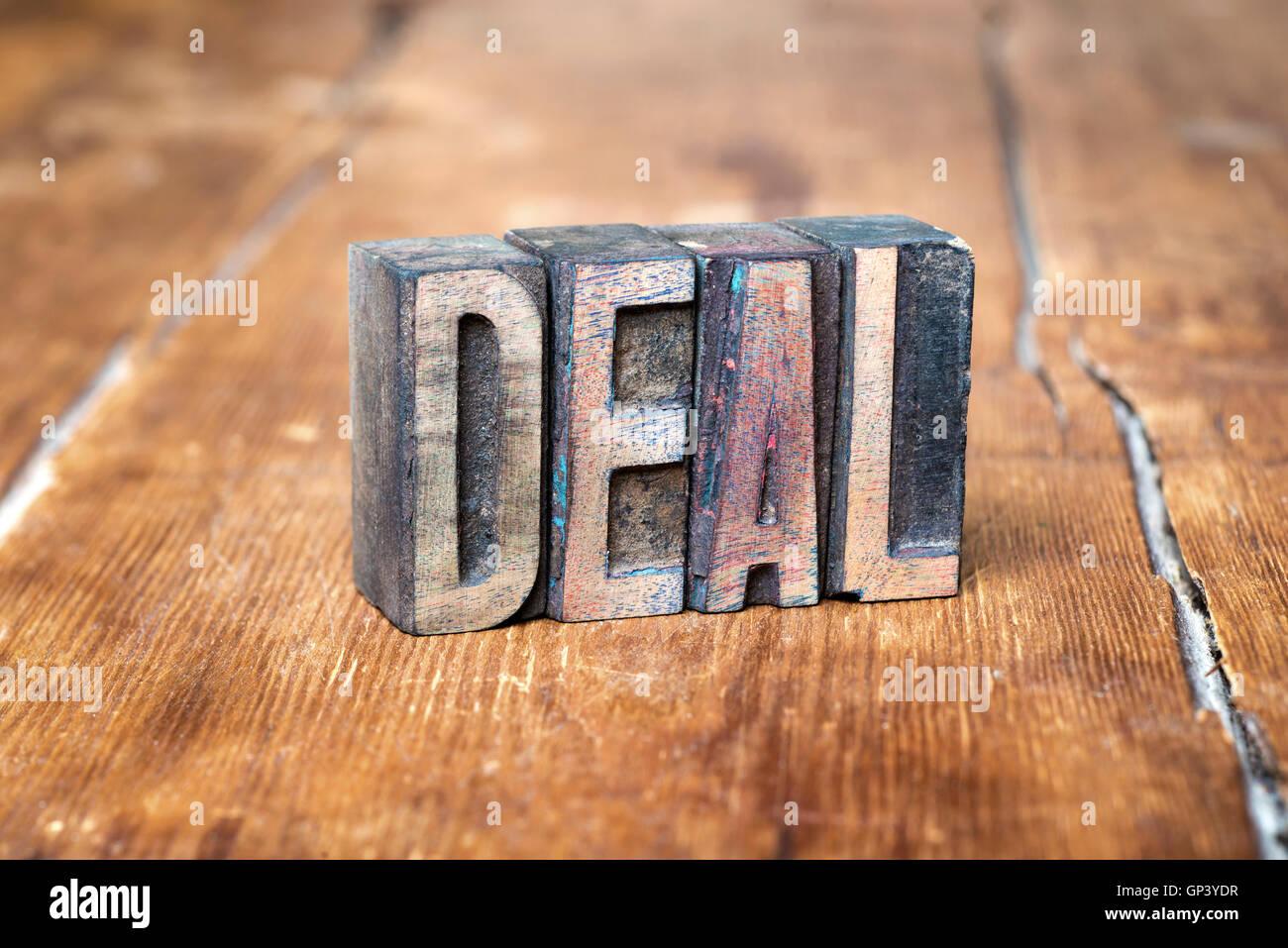 deal word made from wooden letterpress type on grunge wood Stock Photo ...
