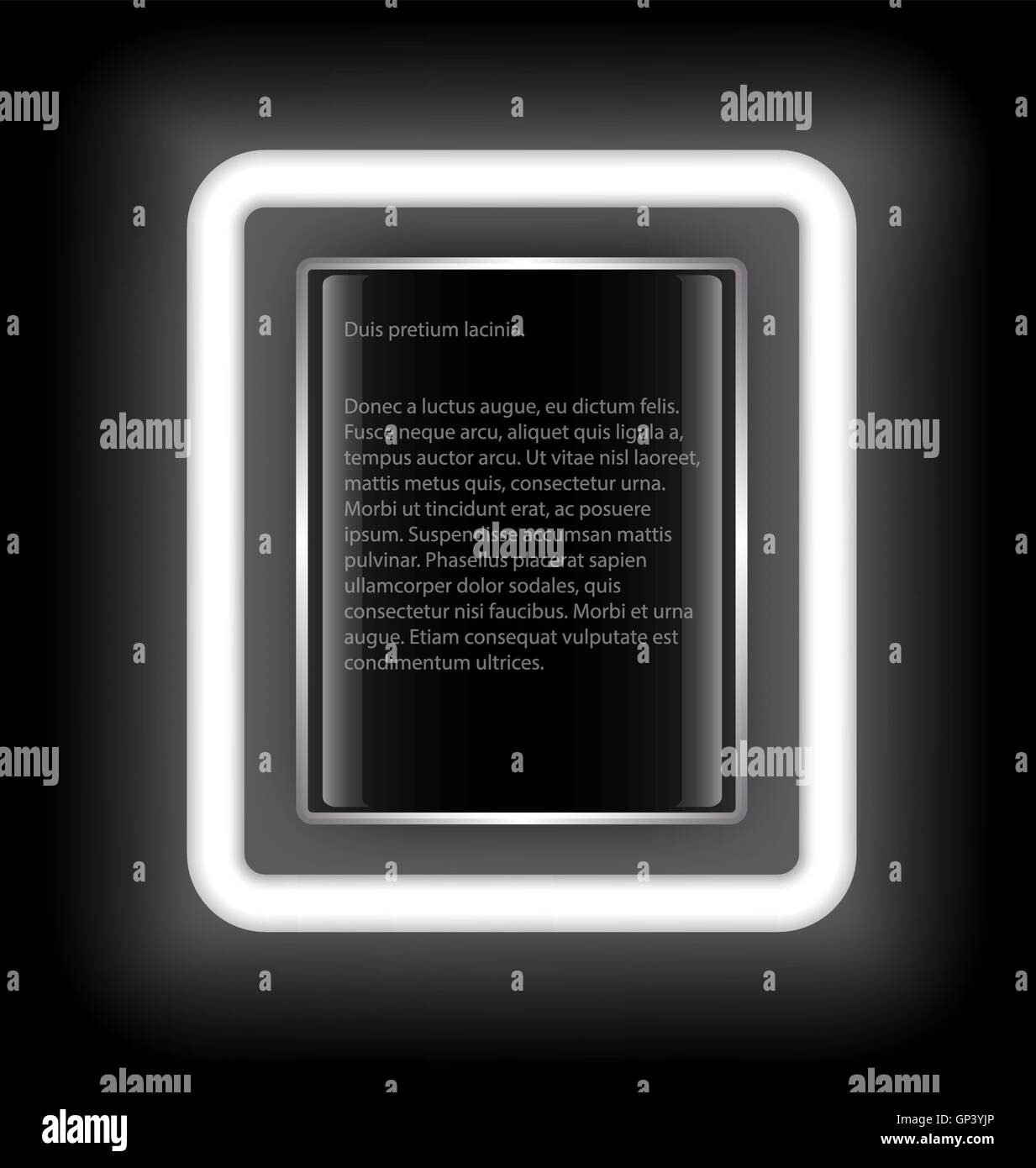 Glowing rectangular frame with space for text on a black background ...