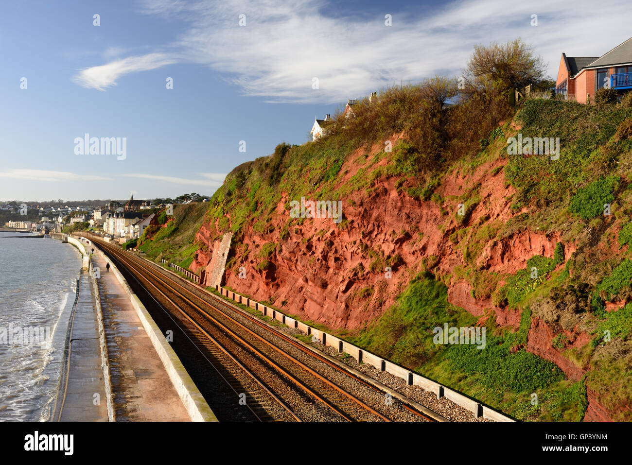The railway line along Dawlish seafront, part of which was washed away ...