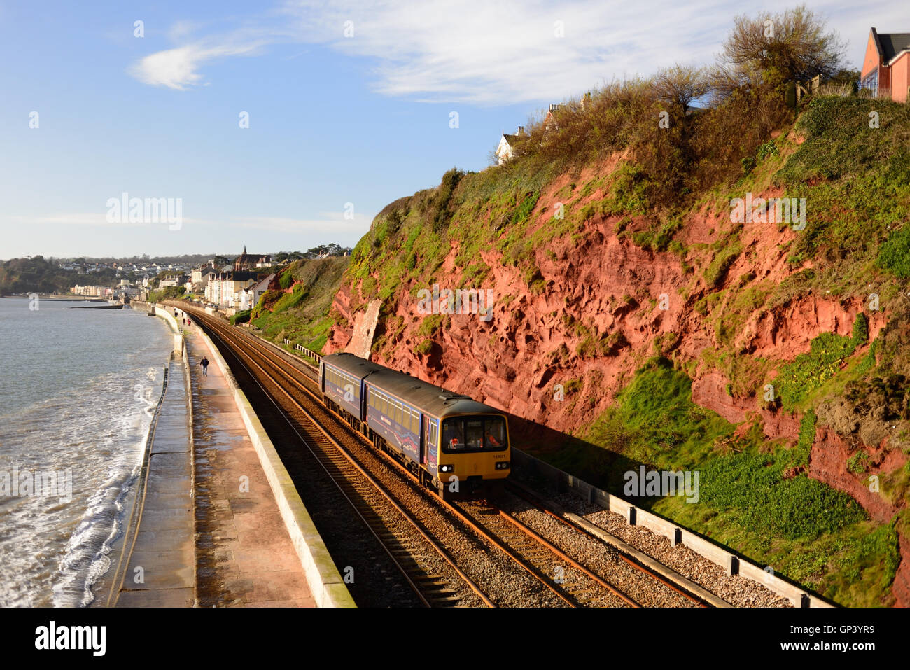 The railway line along Dawlish seafront, part of which was washed away ...