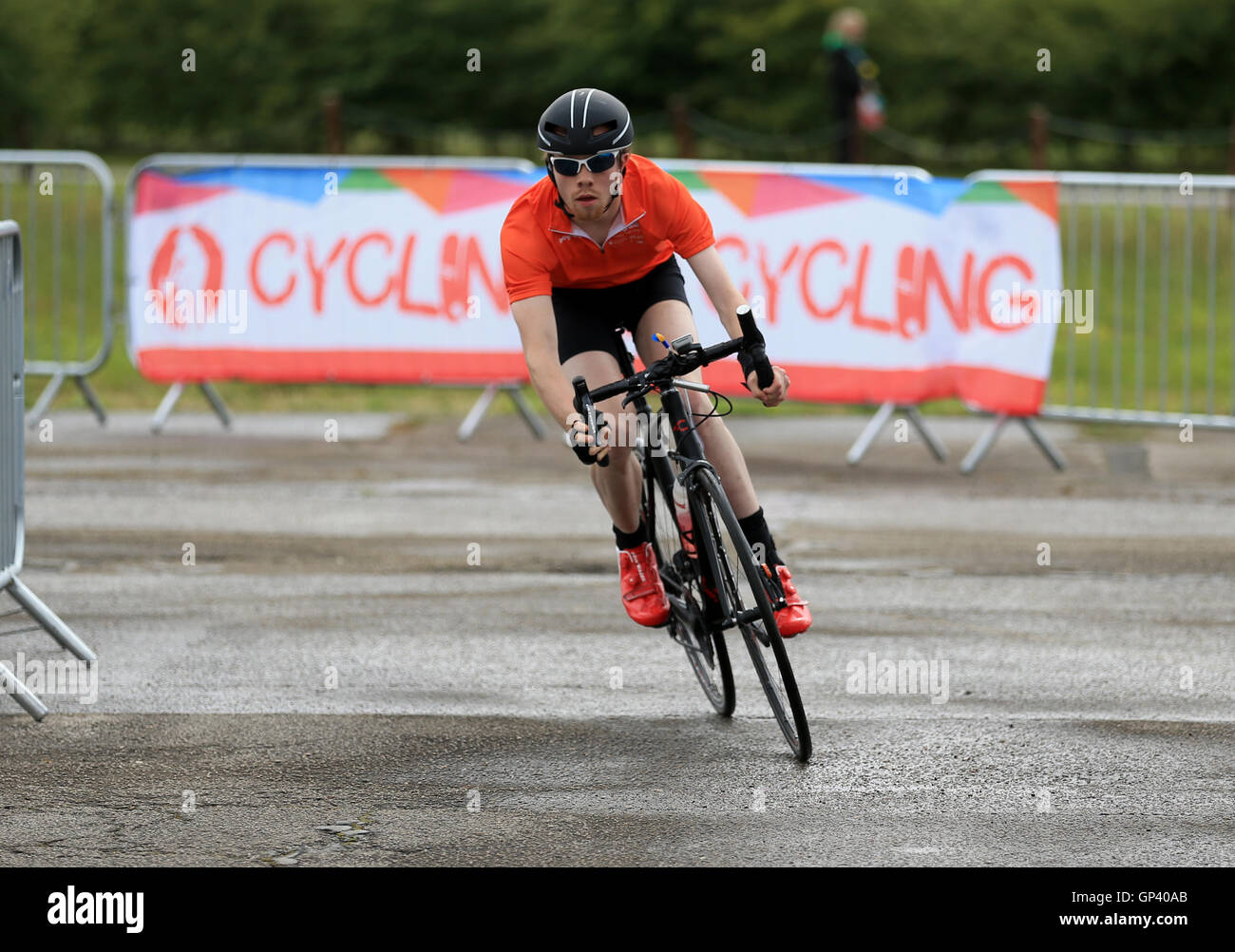 Riders during the Individual Para Time Trial road cycling on day two of ...
