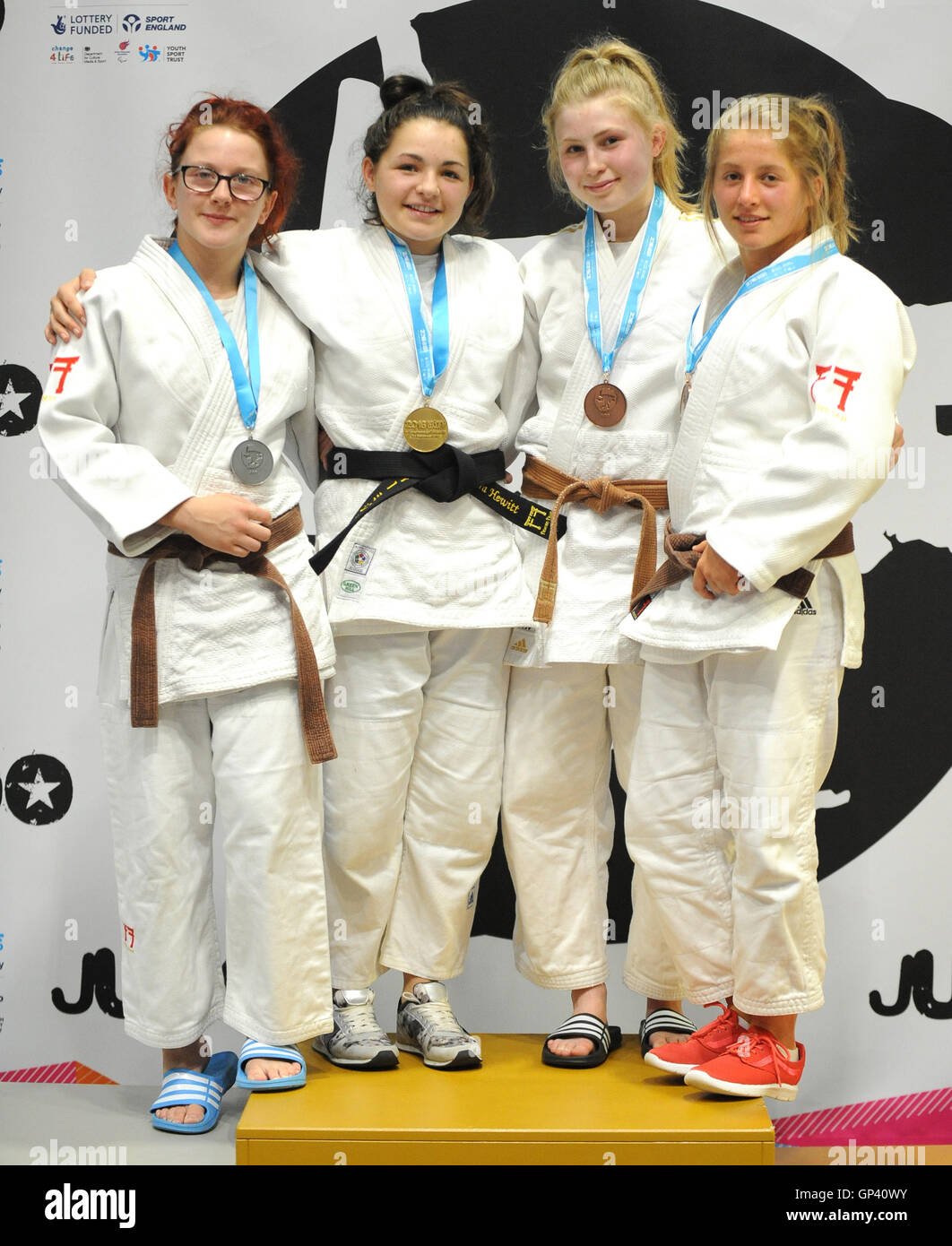 (From left to right) Judo under42kg medal winners Wales' Jasmine Hacker ...
