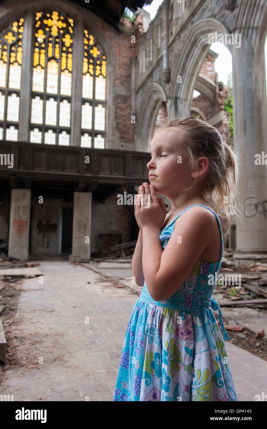 Little Girl Praying In Church