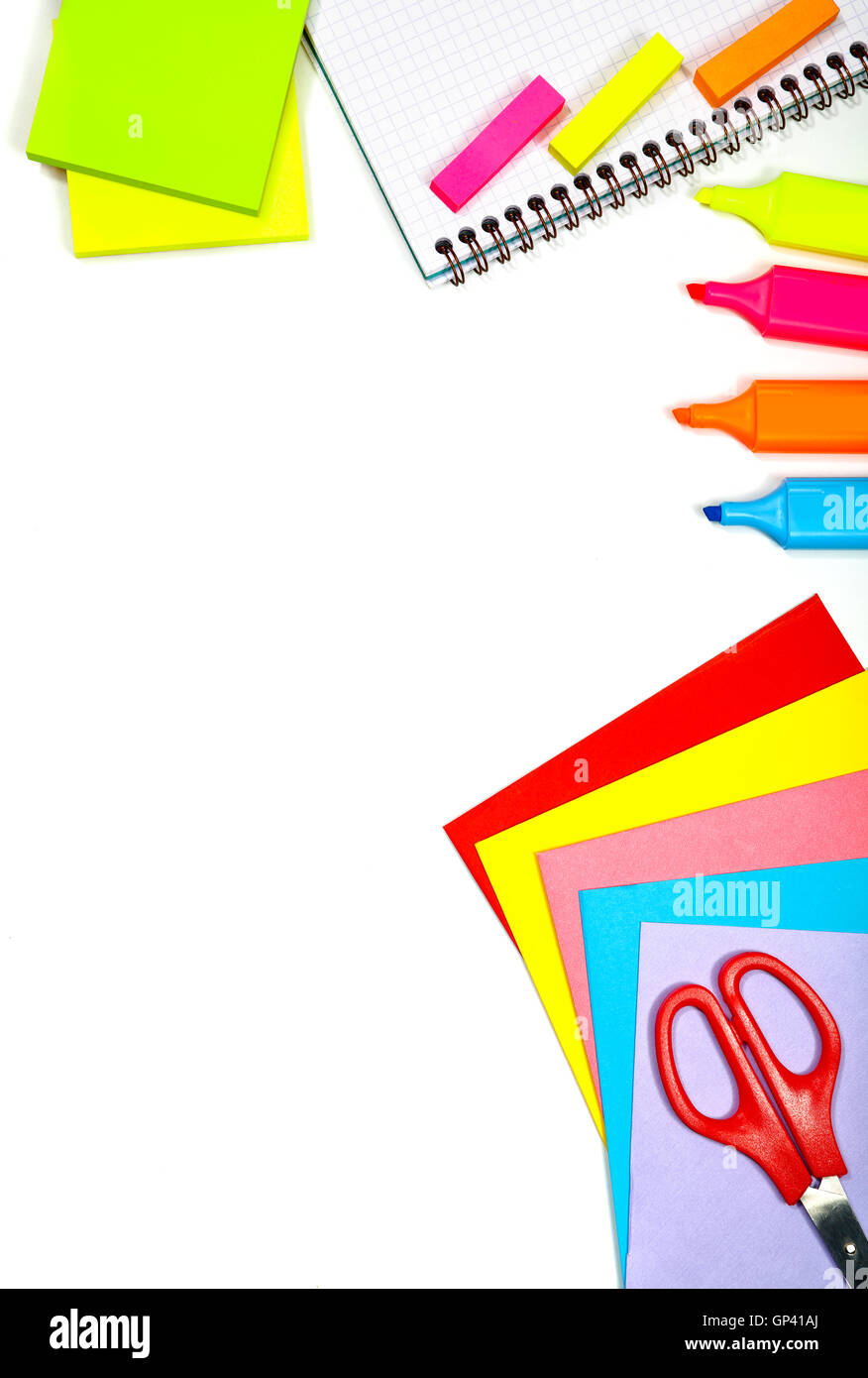 Border of a school stationery isolated on white background, text space ...