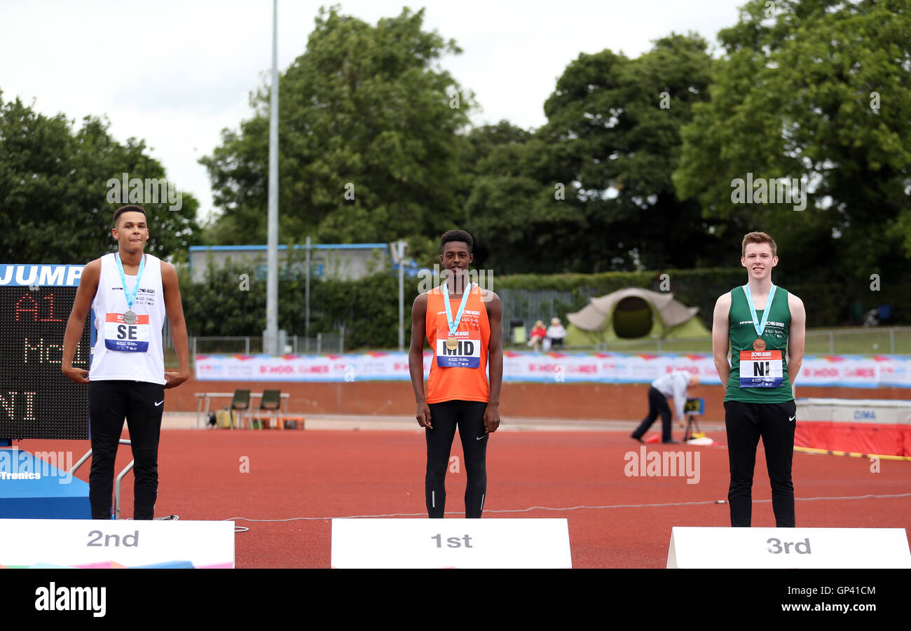 Medal presentation for the boys 100m hurdles to England Midland's Tre ...