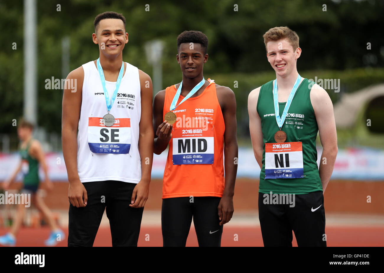 Medal presentation for the boys 100m hurdles to England Midland's Tre ...