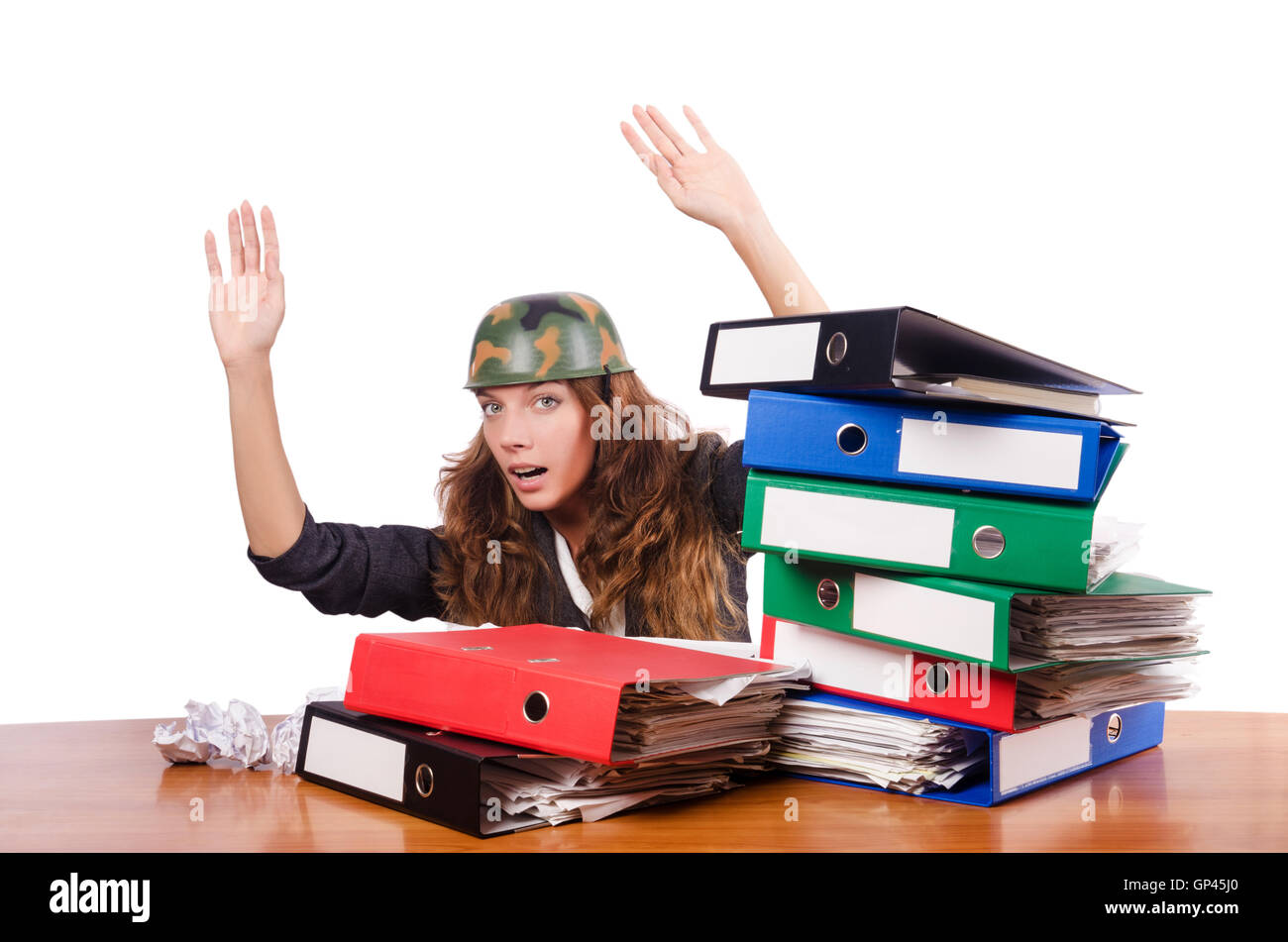 Office fight concept with female worker Stock Photo - Alamy