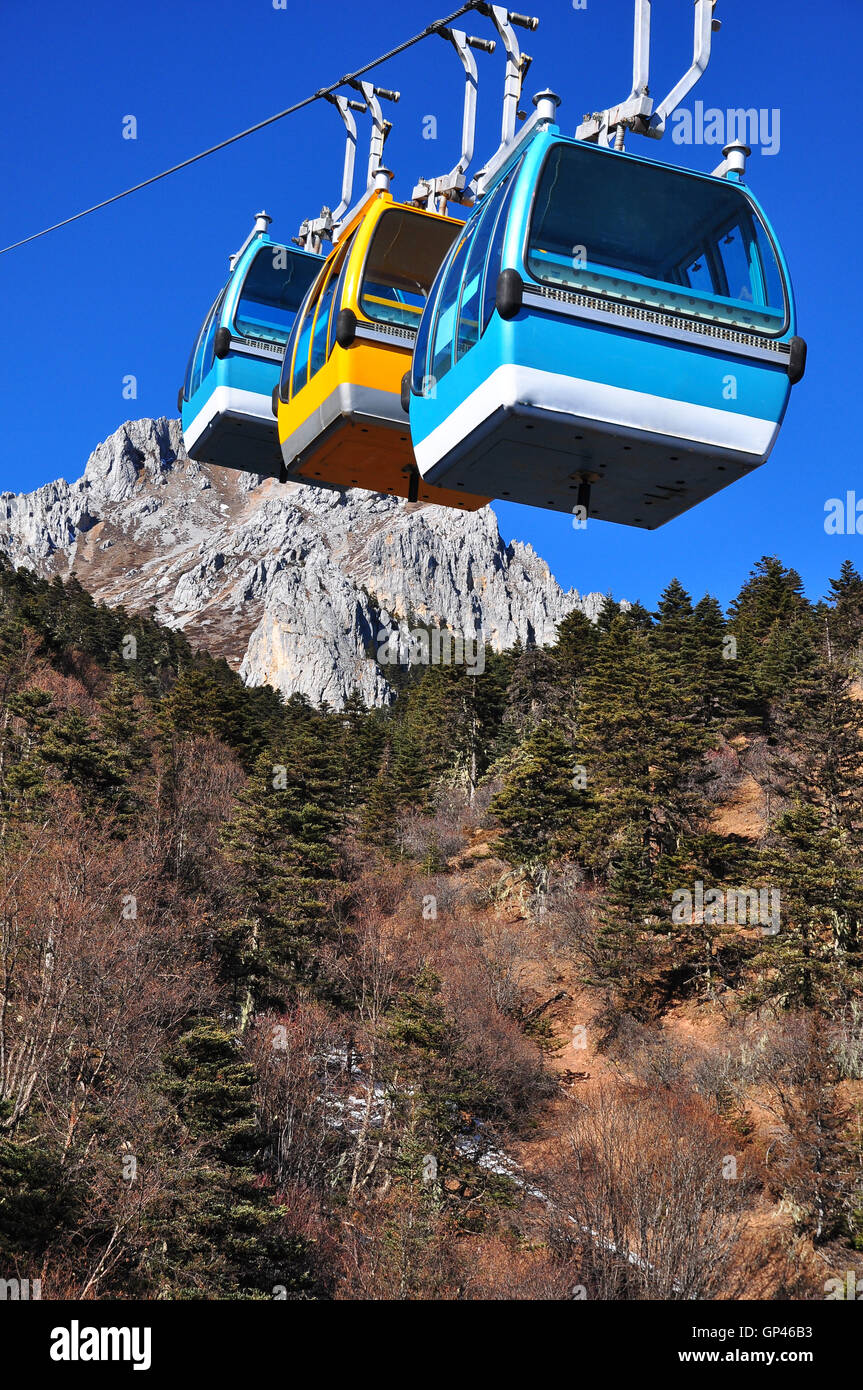 Group of cable car cabins in blue moon valley China Stock Photo - Alamy