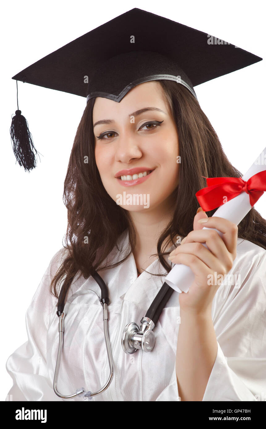 Graduate with diploma on white Stock Photo - Alamy