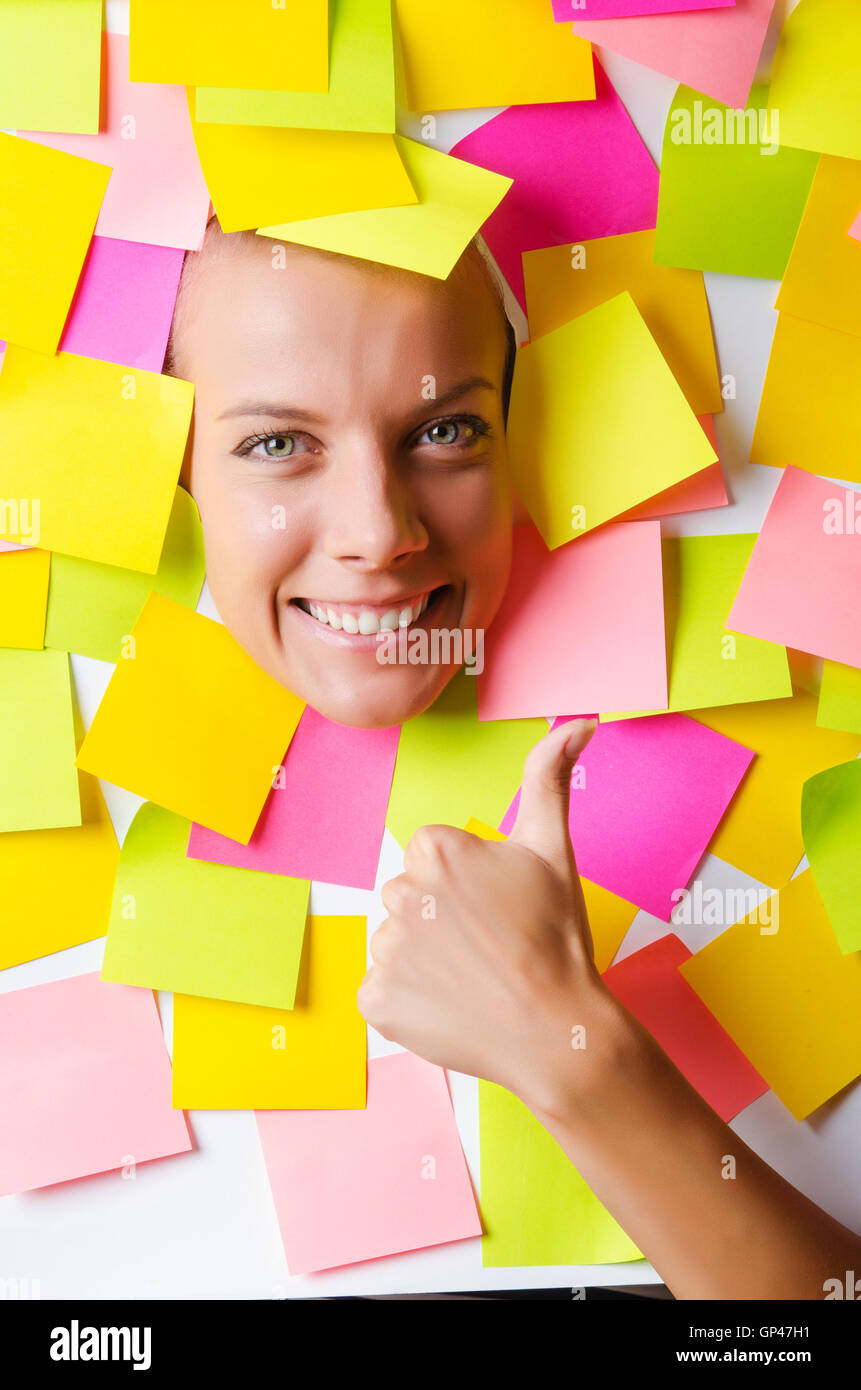 Woman with lots of reminder notes Stock Photo - Alamy