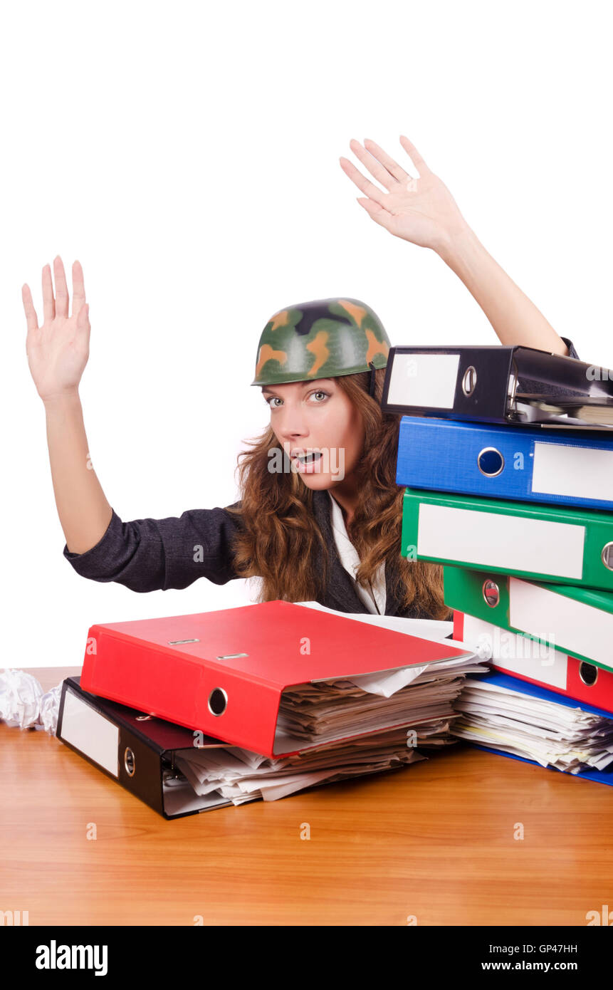 Office fight concept with female worker Stock Photo - Alamy