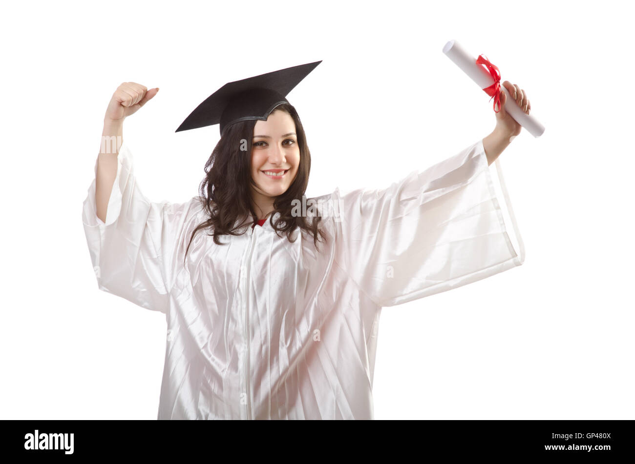 Graduate with diploma on white Stock Photo - Alamy