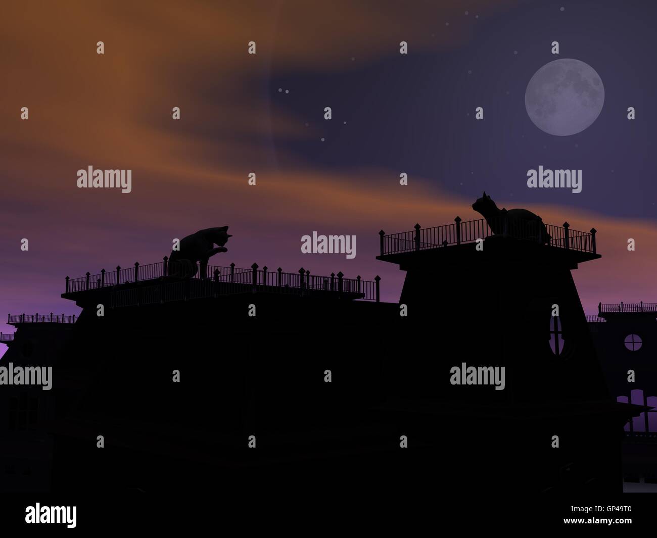 Cats and moonlight Stock Photo - Alamy