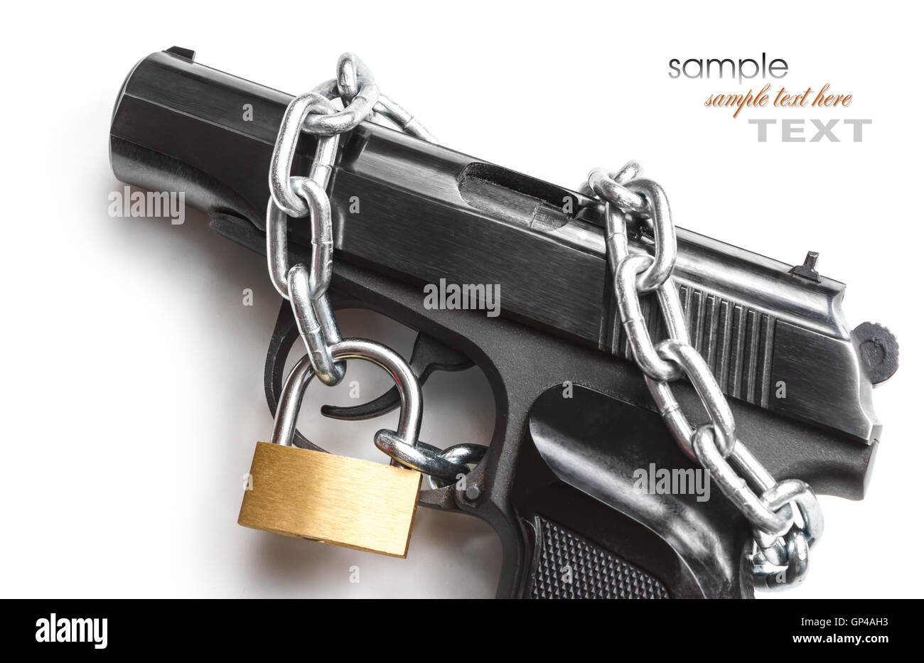 the gun, chain and closed padlock Stock Photo - Alamy