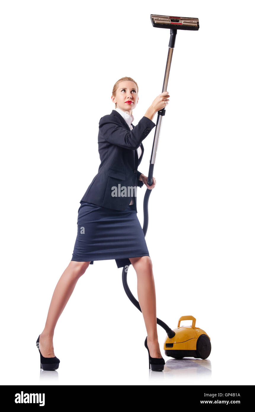 Woman cleaning with vacuum cleaner Stock Photo - Alamy