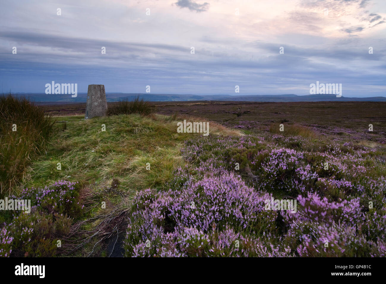 Trig point on Round Hill, the highest point on the North York Moors, at ...