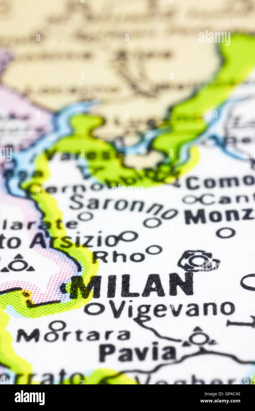 close up of milan on map, Italy Stock Photo - Alamy