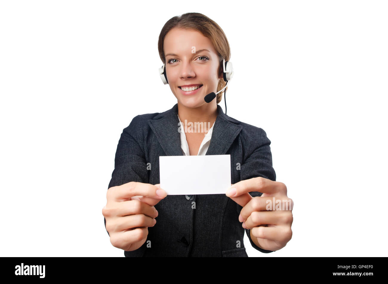 Call center operator with blank message Stock Photo - Alamy