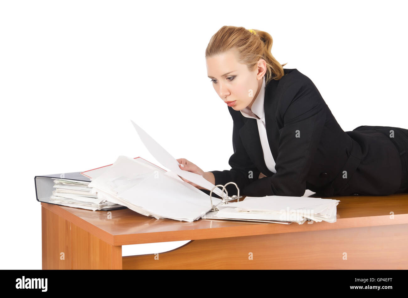 Woman with lots of work Stock Photo - Alamy
