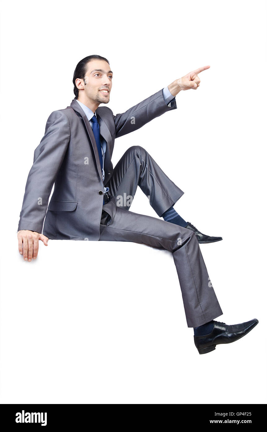 Man sitting on virtual chair Stock Photo - Alamy