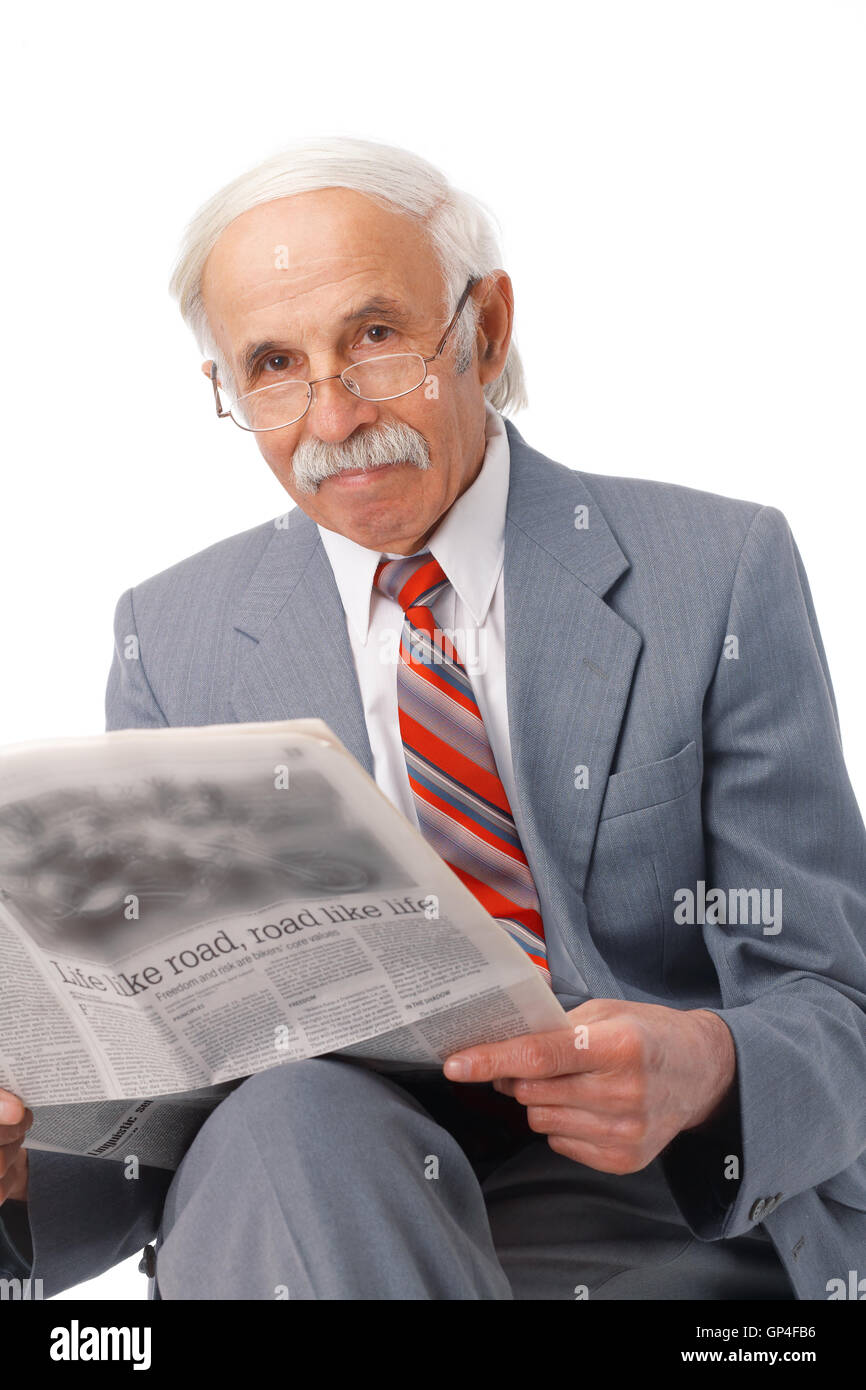 Grandfather Reading Newspaper Stock Photo - Alamy