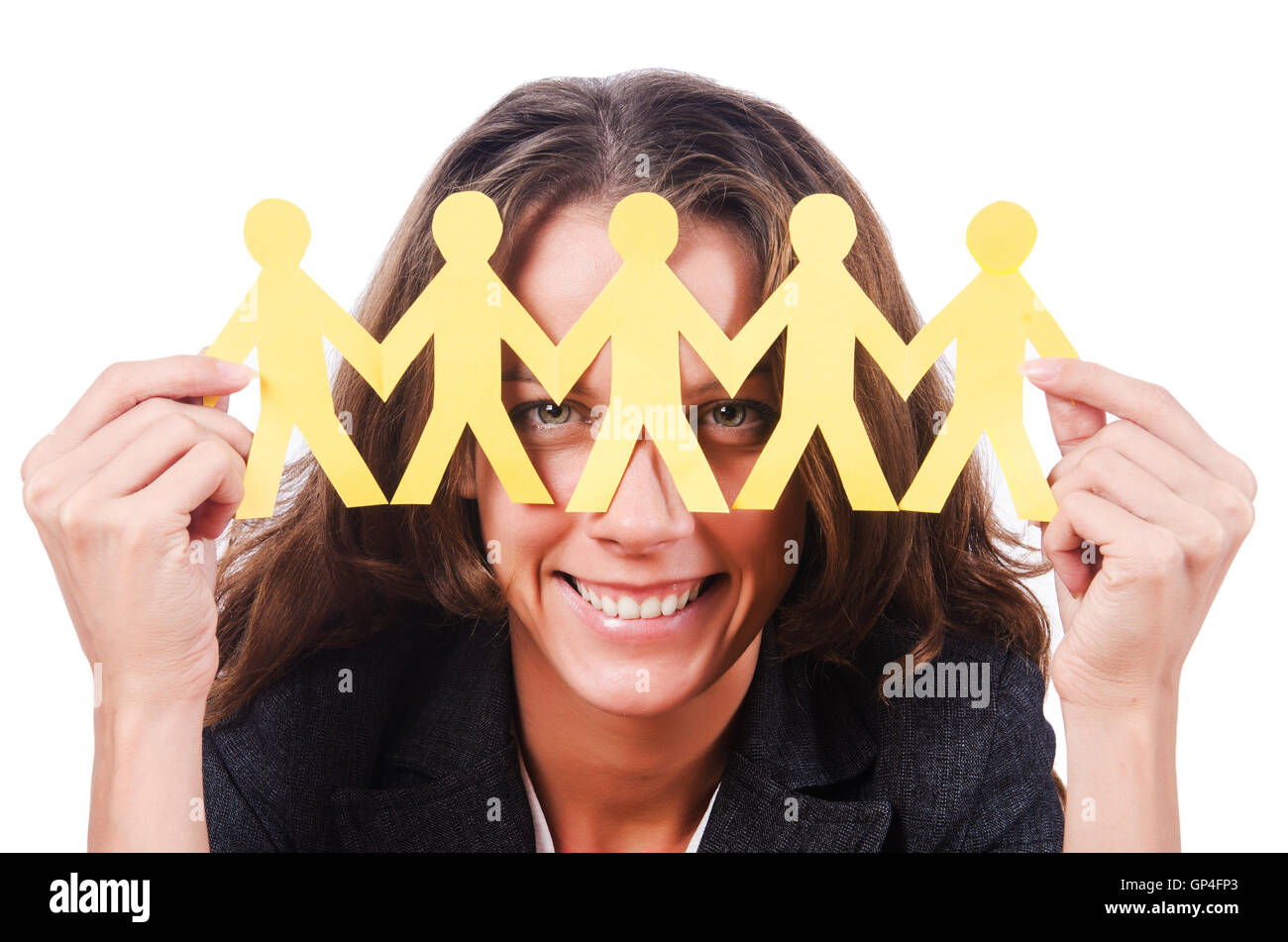 Woman with paper cut people Stock Photo - Alamy